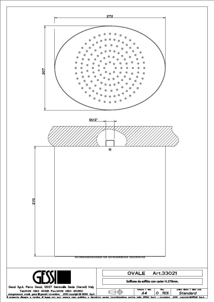 Gessi Segni Ovale 33021 238 Верхний душ (полированная сталь), в ...