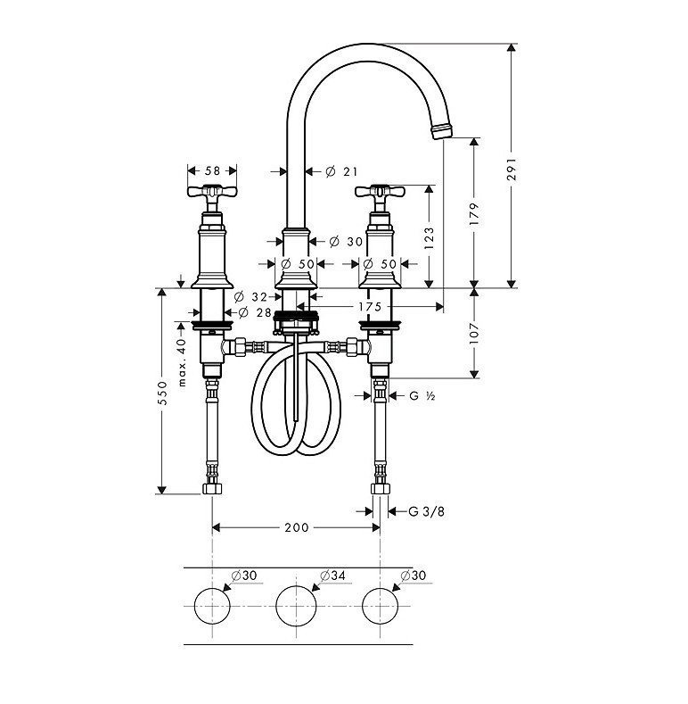 AXOR Montreux 16513990 Смеситель для раковины на три отверстия с ...