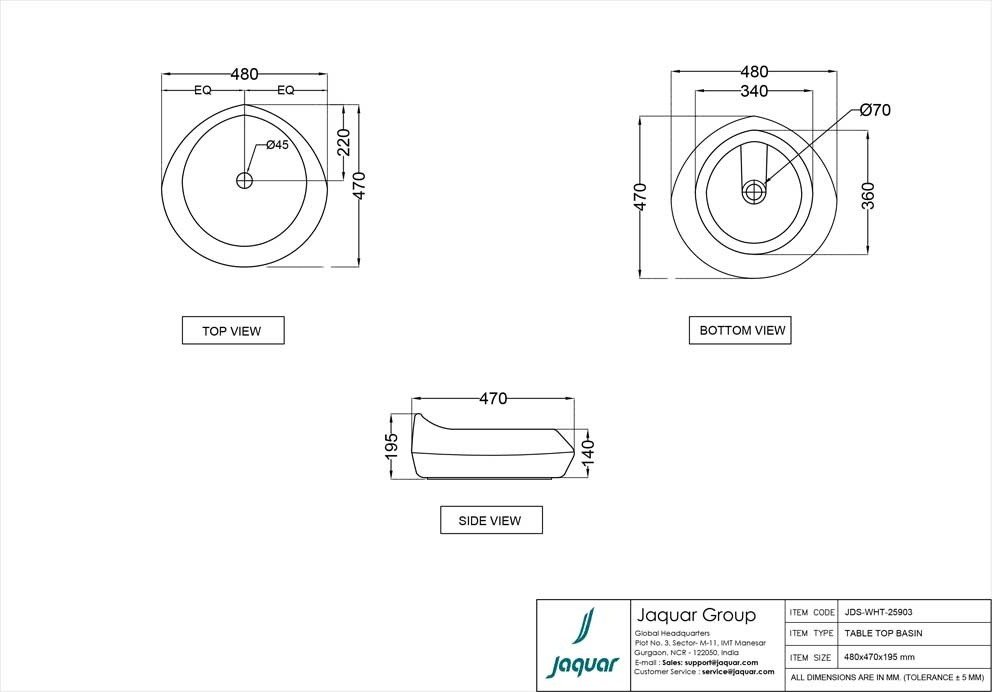 Jaquar Designer JDS-WHT-25903 Раковина накладная 48*47 см (белый ...