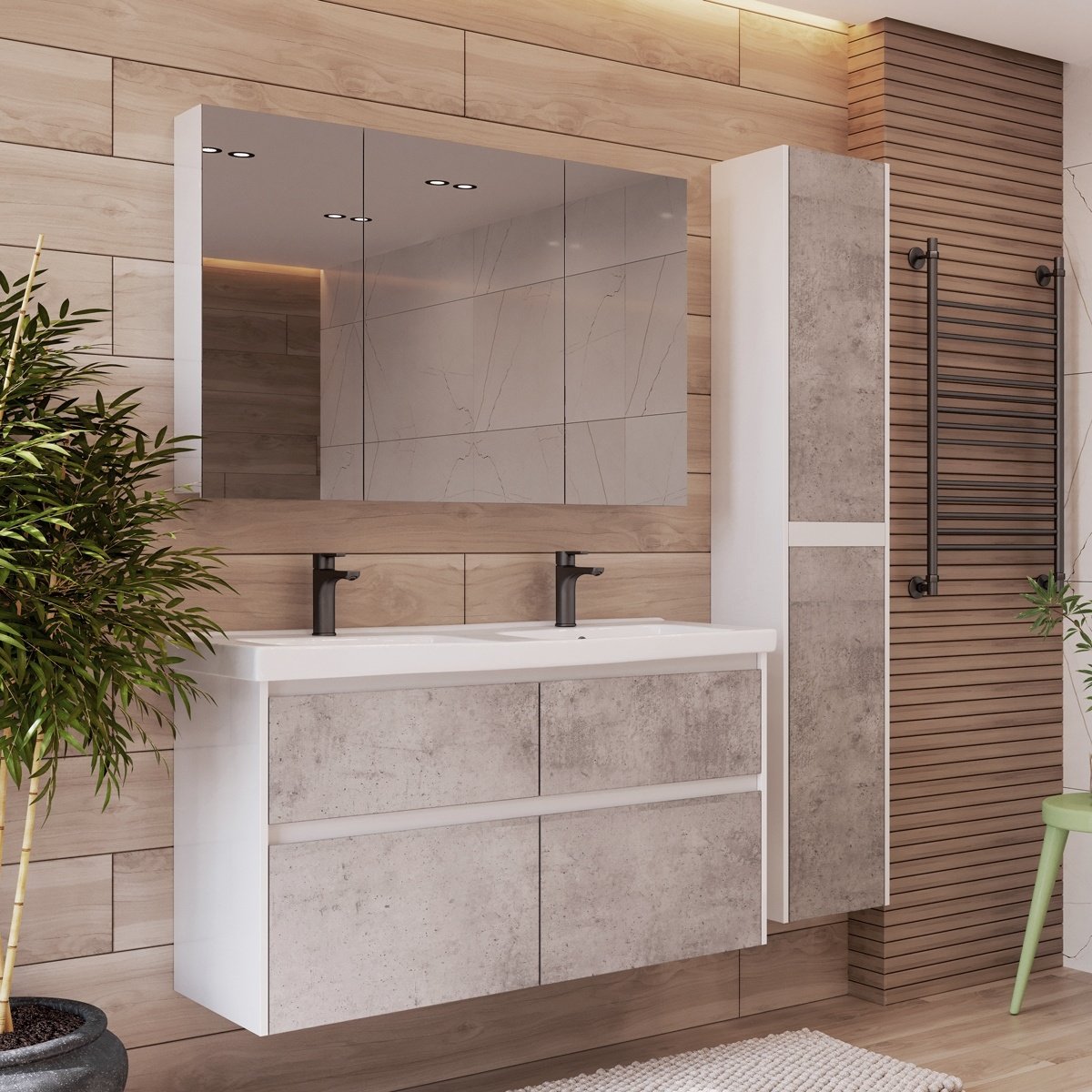 Lemark COMBI LM03C35P-Beton Шкаф-пенал подвесной (белый глянцевый | бетон), купить в магазине ...