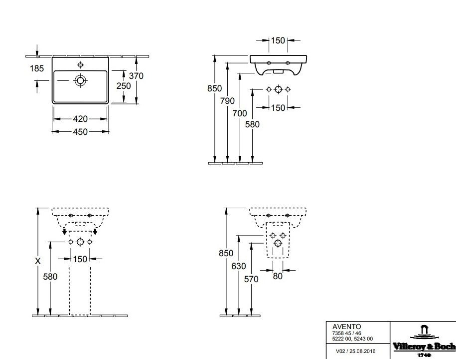 Villeroy Boch Avento 73584501 Раковина для ванной на 45 см (цвет ...