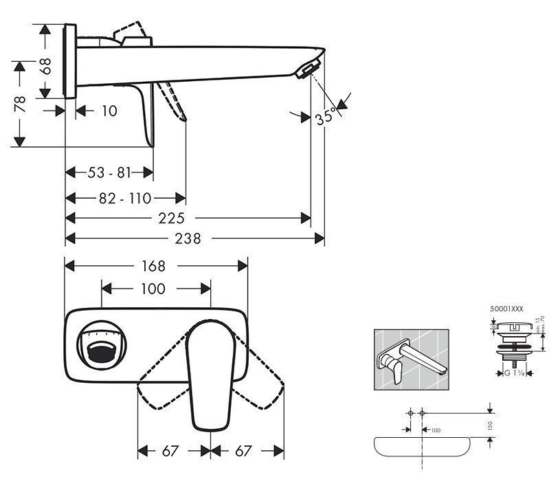 Hansgrohe Talis E 71734340 Настенный смеситель для раковины, купить в ...