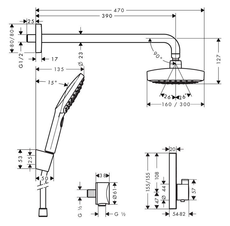 Душевая система скрытого монтажа с термостатом 27296000 Hansgrohe ...