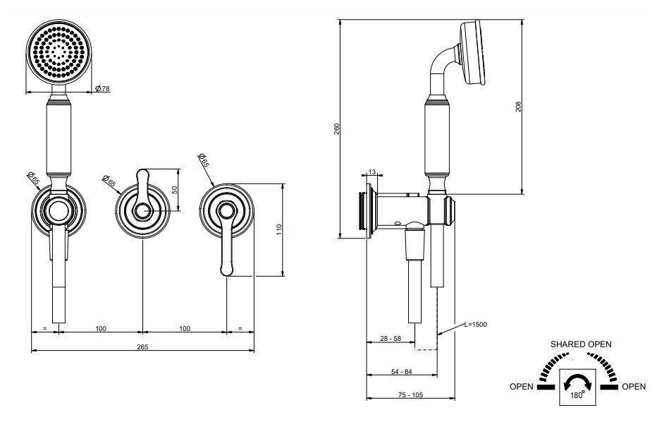 GESSI Venti20 65036.727 Смеситель для ванны с ручным душем (латунь ...