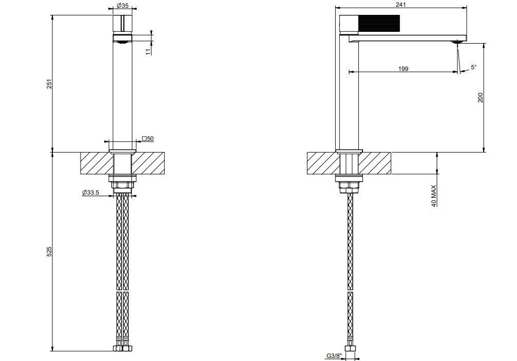 Gessi Inverso Rigato 73506.031 Высокий смеситель для раковины (хром), в ...