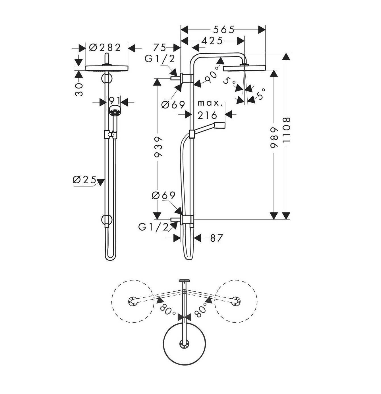 AXOR One Showerpipe 48790000 Душевая система скрытого монтажа (хром), в ...