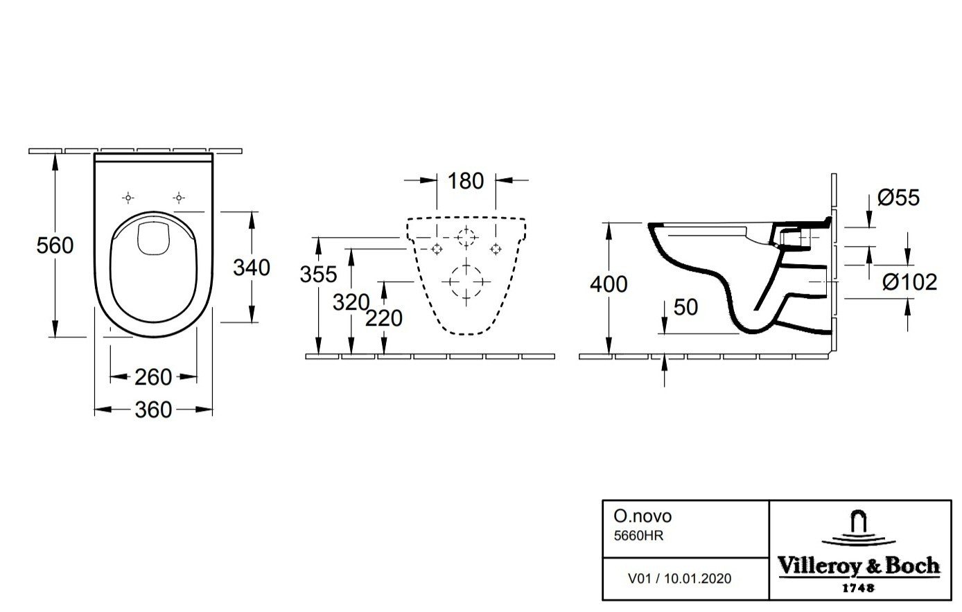 Подвесной унитаз 5660HR01 Villeroy Boch O'Novo, купить в магазине ...