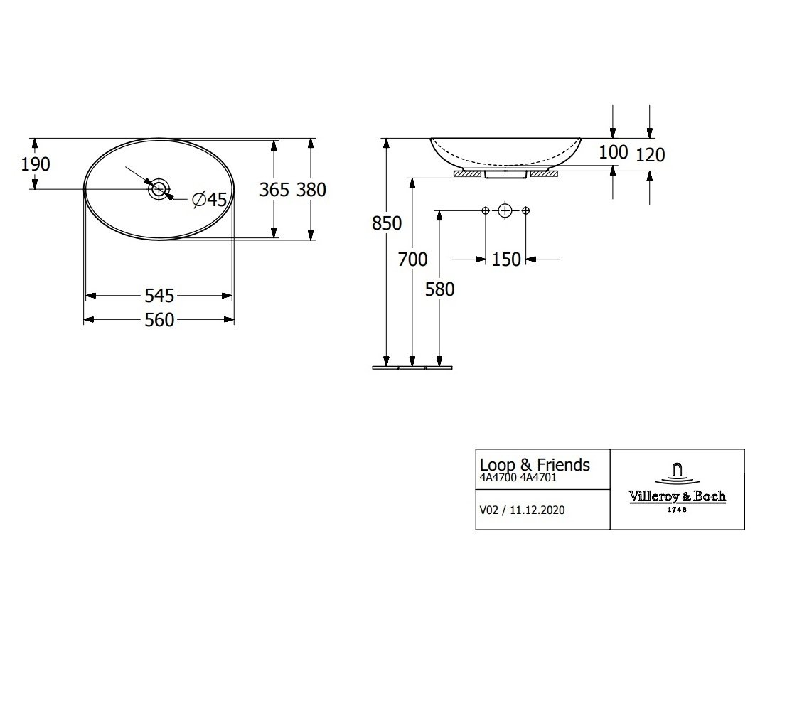 Villeroy & Boch Loop & Friends 4A470001 Раковина накладная 560x380 мм ...
