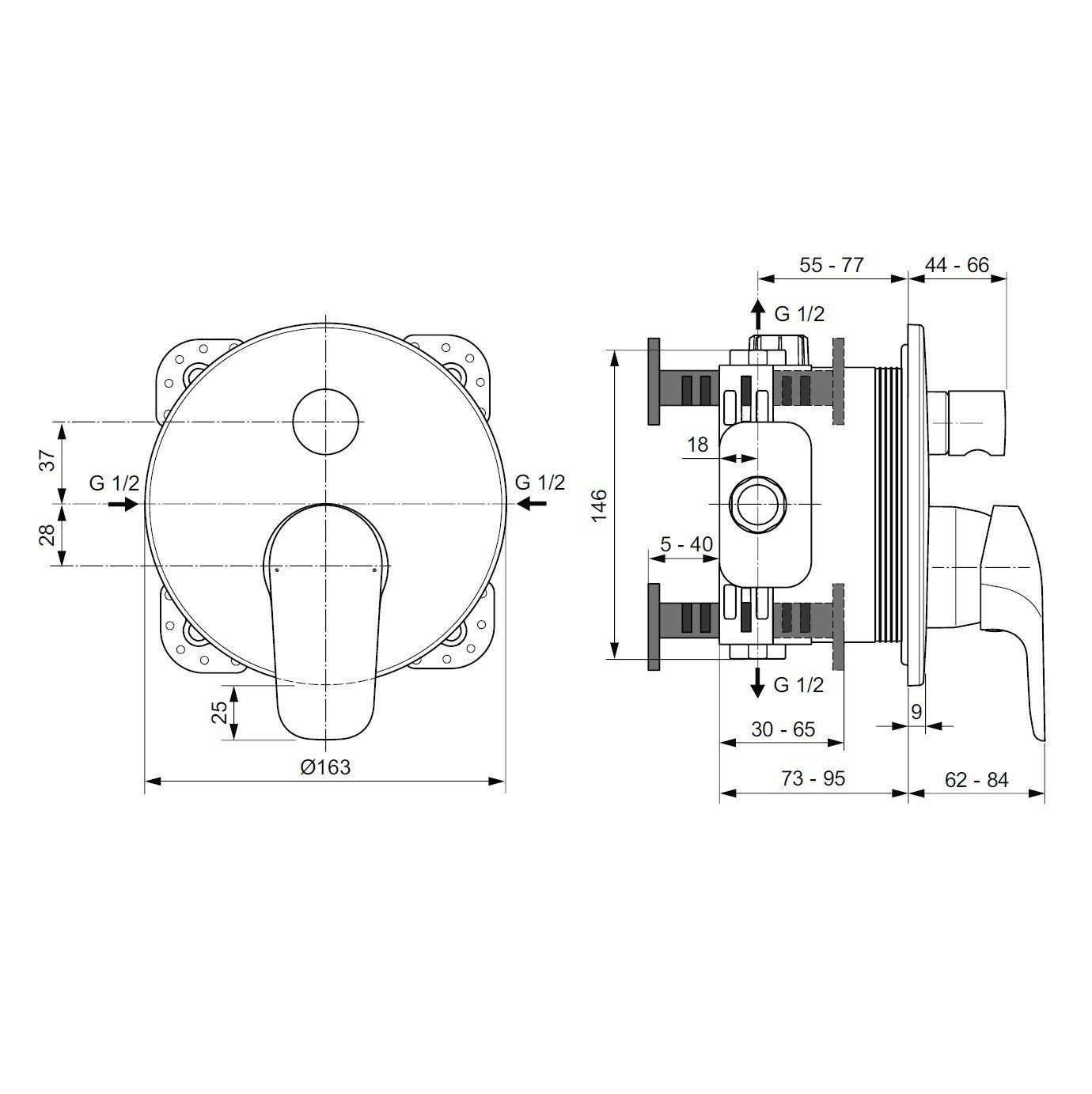 Ideal Standard CERAFLEX A6725AA Встраиваемый смеситель для ванны (хром ...