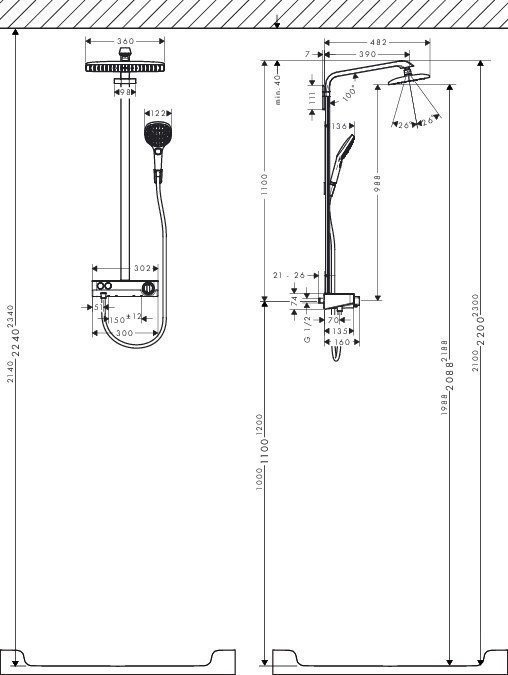 Hansgrohe Raindance Select E 360 1jet ST Showerpipe EcoSmart 27287400 ...