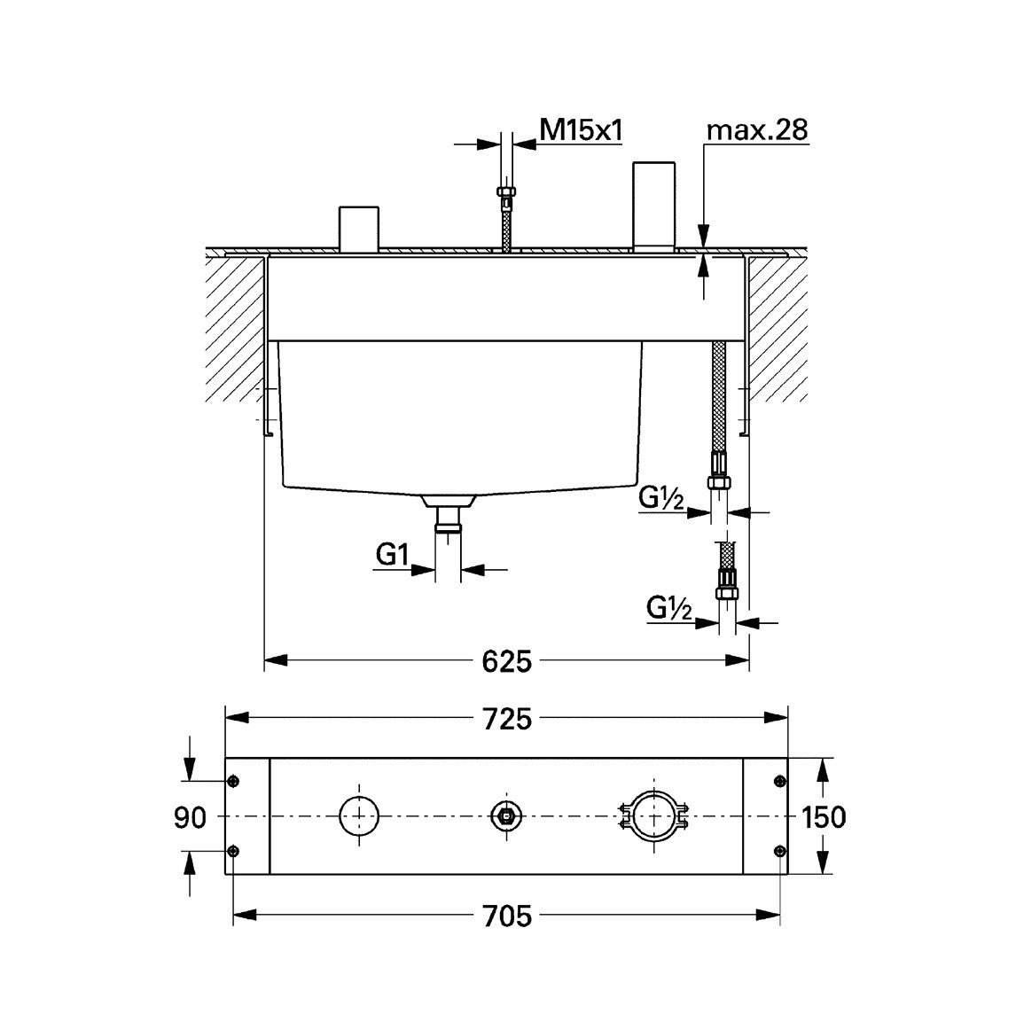 GROHE 33339000 - Монтажный блок для смесителя на борт ванны, в магазине ...