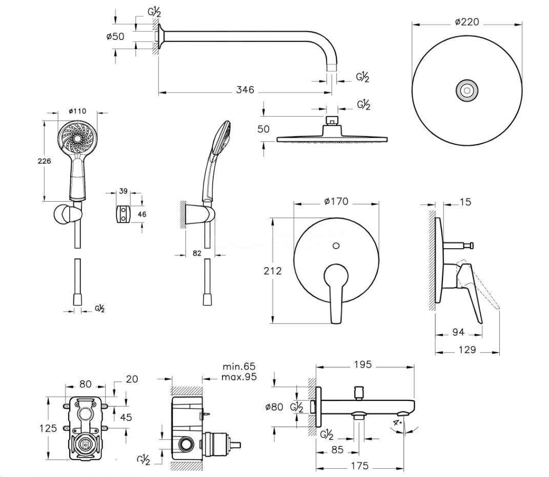 Vitra Solid S A49287EXP Душевая система - комплект со смесителем с функцией наполнения ванны ...
