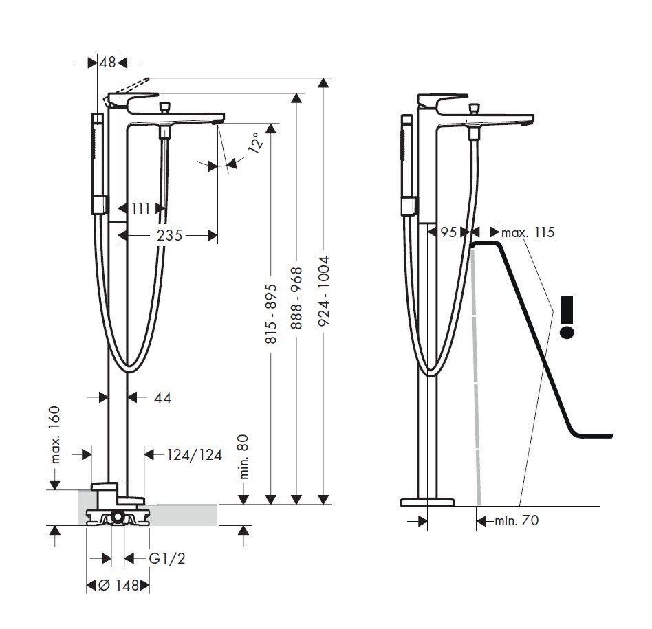 Hansgrohe Metropol 32532140 Напольный смеситель для ванны, в магазине ...