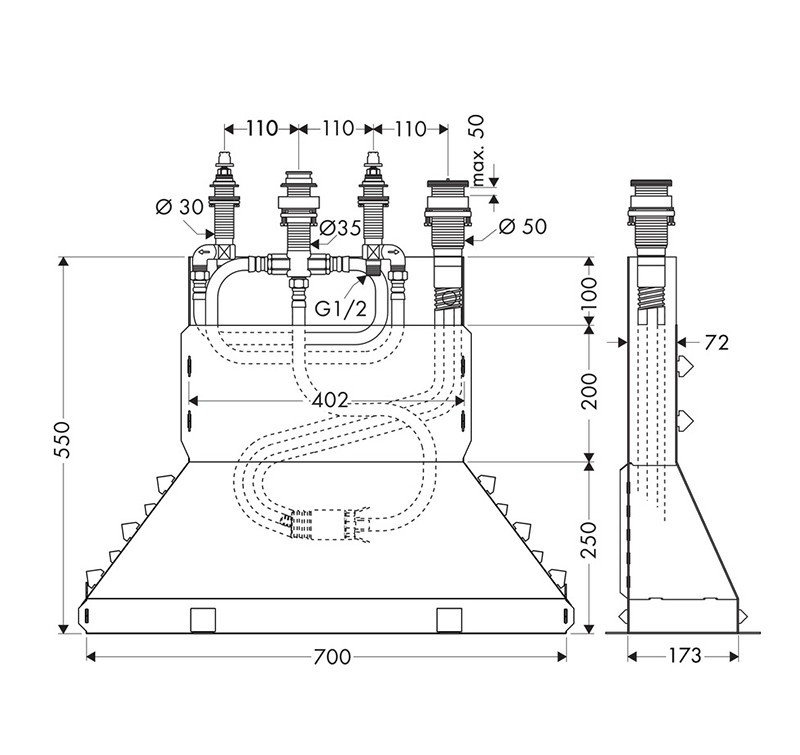Hansgrohe 13444180 внутренний механизм смесителя на борт ванны, купить ...
