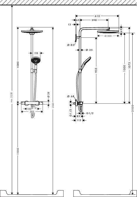 Hansgrohe Raindance Select S 300 2jet Showerpipe 27133000 Душевая ...