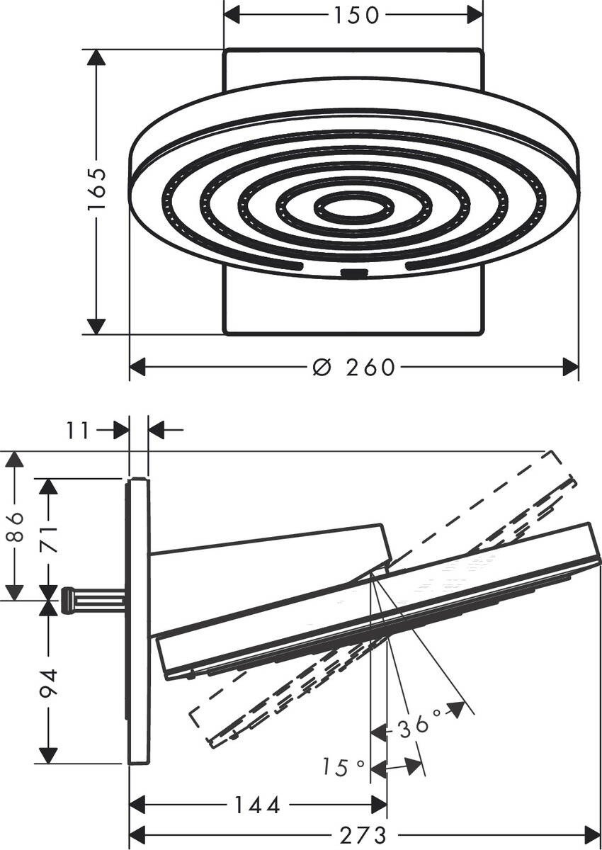 Hansgrohe Pulsify 24150670 Верхний душ Ø 260 мм (черный матовый ...