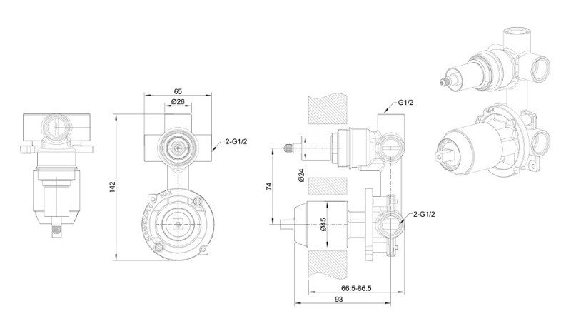 Bravat Built-in D969BW-B-ENG Скрытая часть встраиваемого смесителя для ...