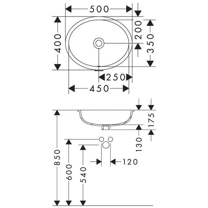 Hansgrohe Xuniva D 60152450 Раковина встраиваемая снизу 45*35 см (белый ...