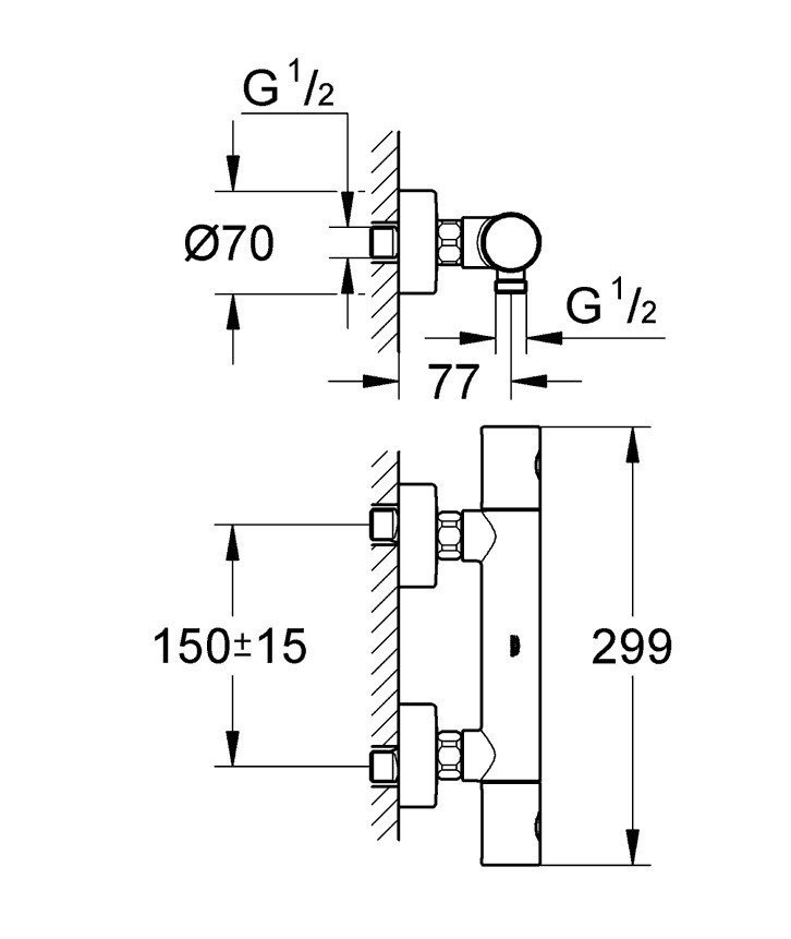 Смеситель термостат для душа 34065 000 Grohe Grohtherm 1000 ...