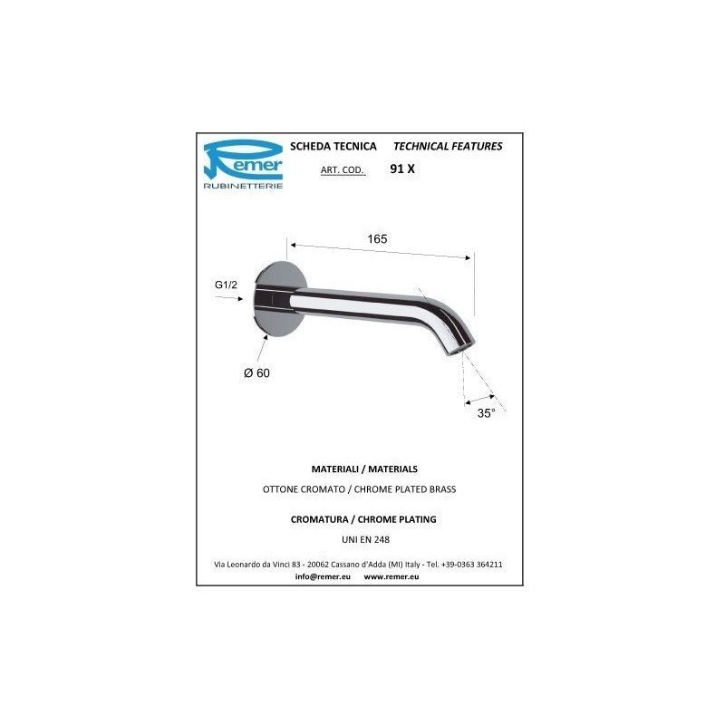 Remer X STYLE 91X Излив для наполнения ванны 160 мм (хром), купить в ...