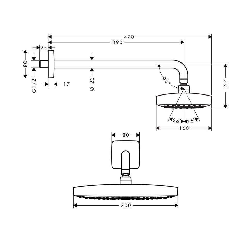 Hansgrohe Raindance Select E 300 2jet 27385400 Верхний душ (хром/белый ...